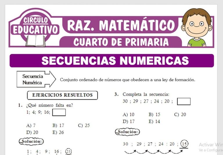 Ejercicios de Secuencias Numéricas para Cuarto de Primaria – Fichas GRATIS