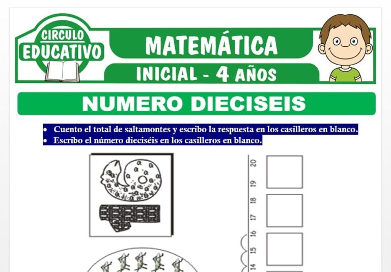 El Número Dieciséis para Niños de Cuatro Años – Fichas GRATIS