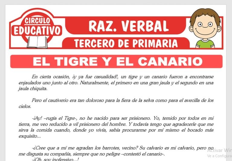 Lectura sobre El Tigre y El Canario para Tercero de Primaria – Fichas ...