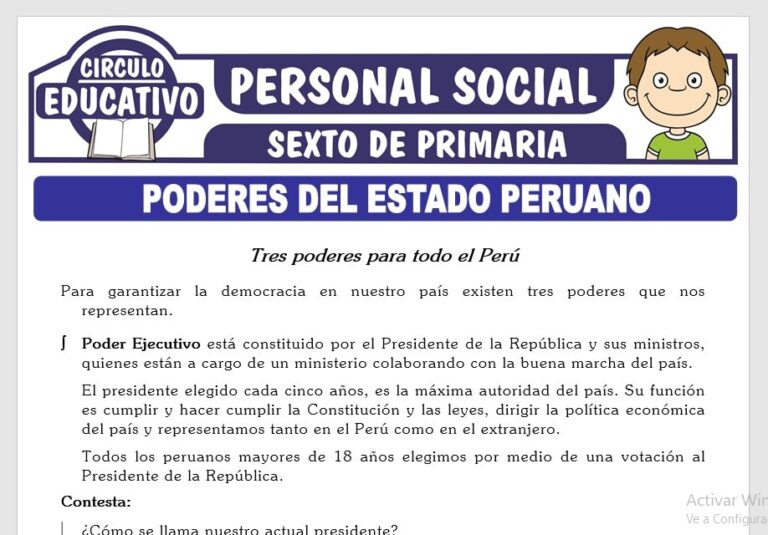Poderes del Estado Peruano para Sexto de Primaria – Fichas GRATIS